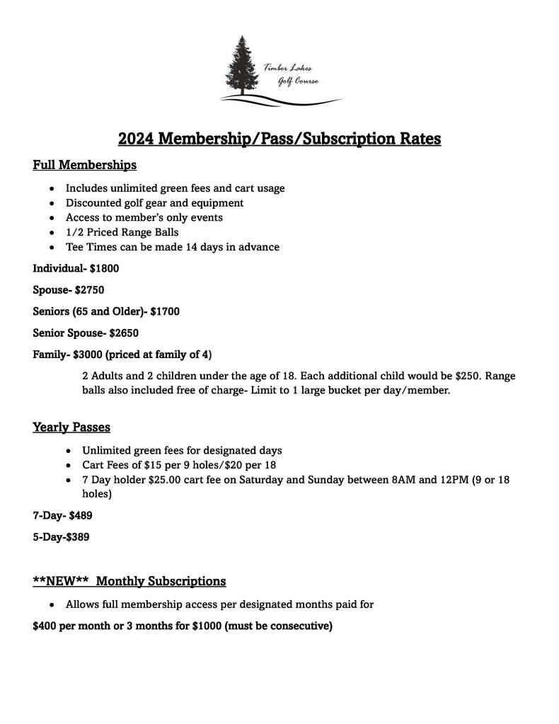 Golf Rates - Timber Lakes Golf Course