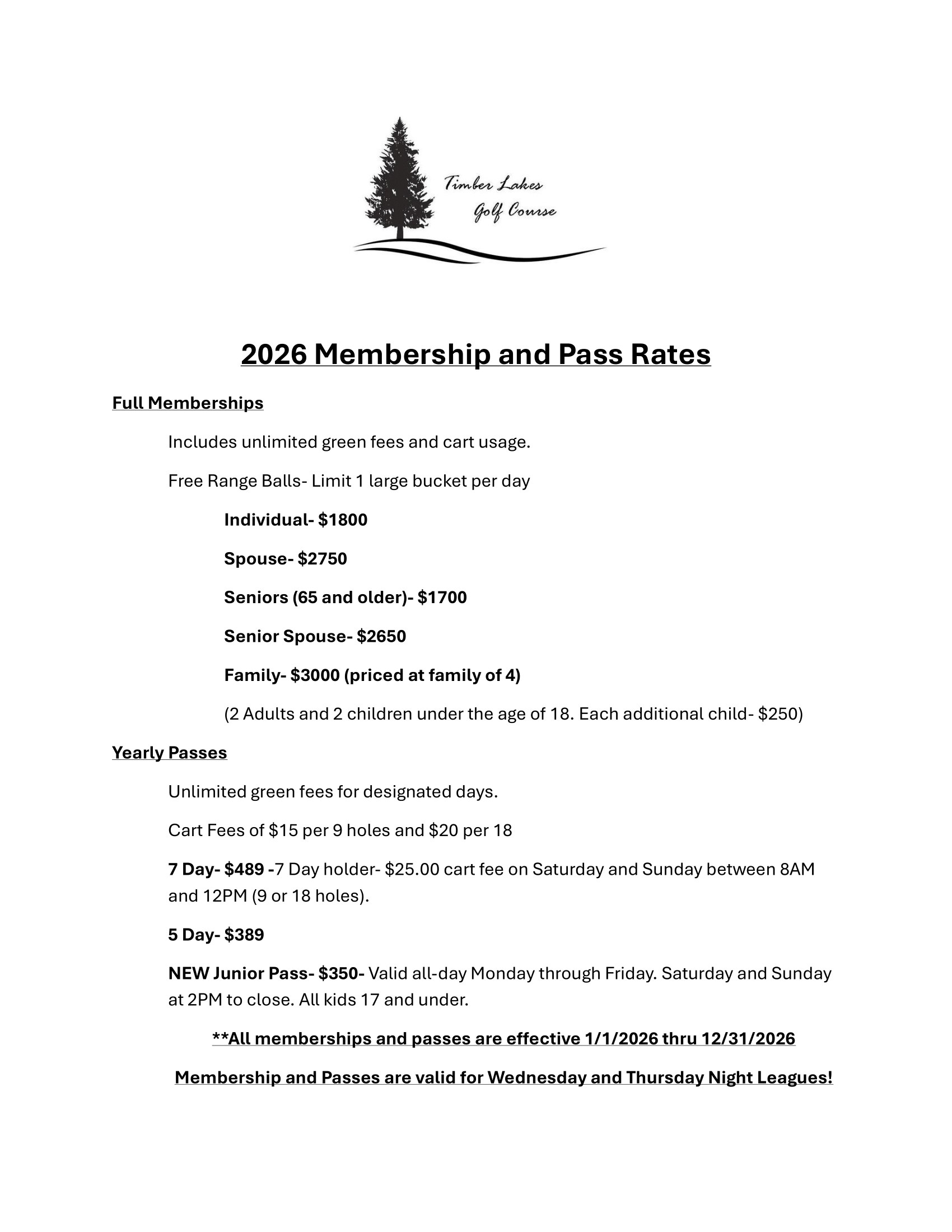 Golf Rates - Timber Lakes Golf Course